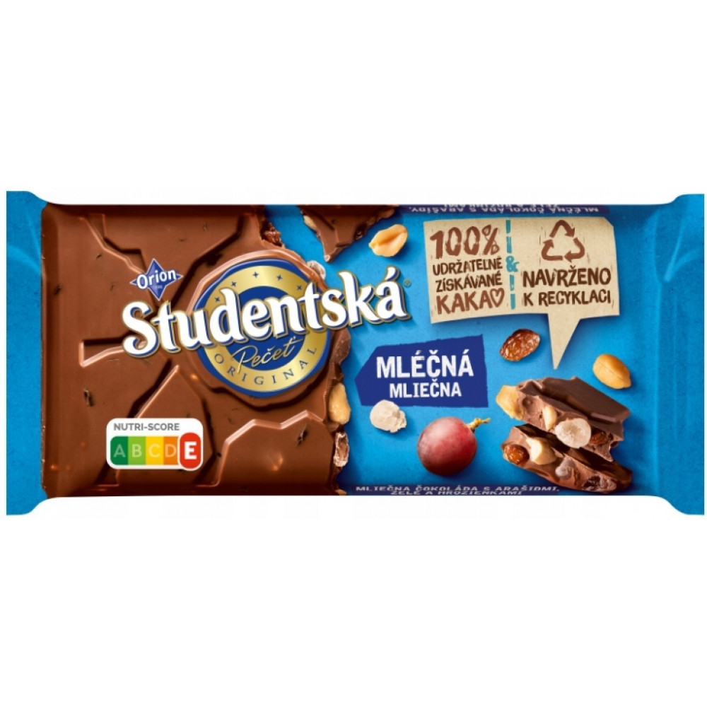 Шоколад Studentska Молочный с Арахисом и Изюмом 170 г